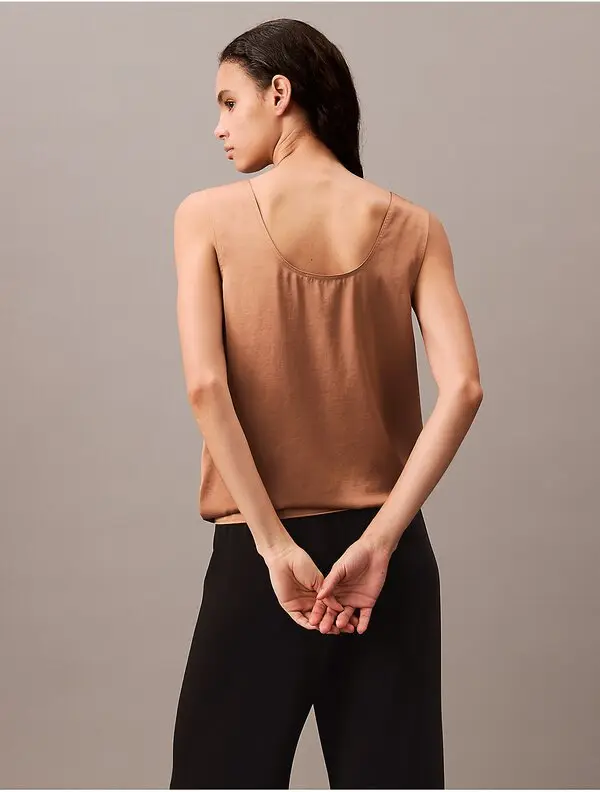 Calvin Klein Crushed Satin Tie Front Tank Top - Tea Time