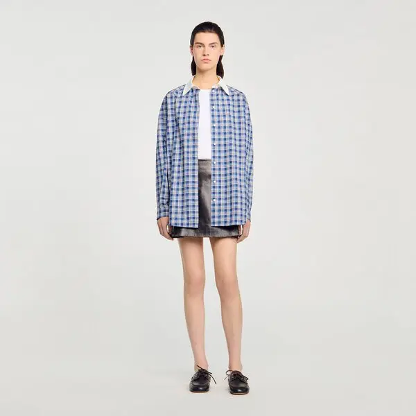 Sandro Rhinestone Embellished Checkered Shirt
