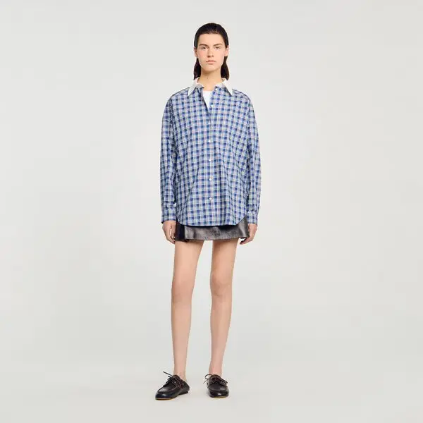 Sandro Rhinestone Embellished Checkered Shirt