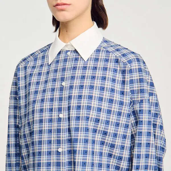 Sandro Rhinestone Embellished Checkered Shirt