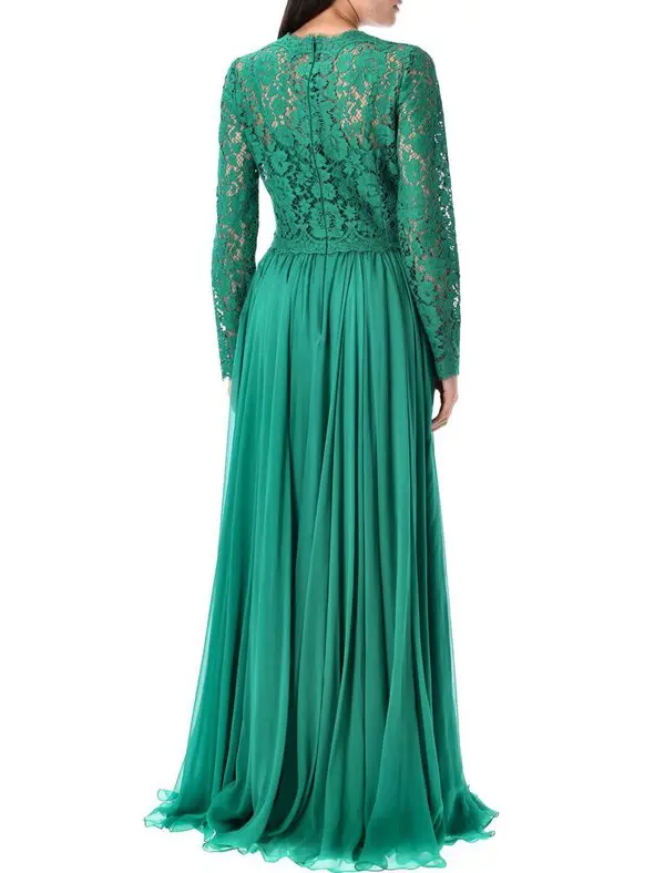 Dolce & Gabbana Long Chiffon And Lace Dress - Emerald Green - 62% Off |  Editorialist