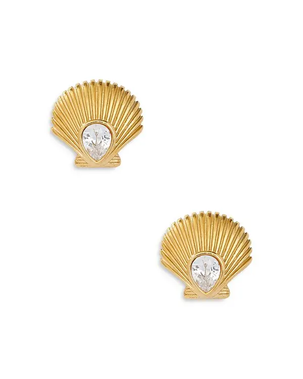 Aqua Wave Shell Stud Earrings - Gold