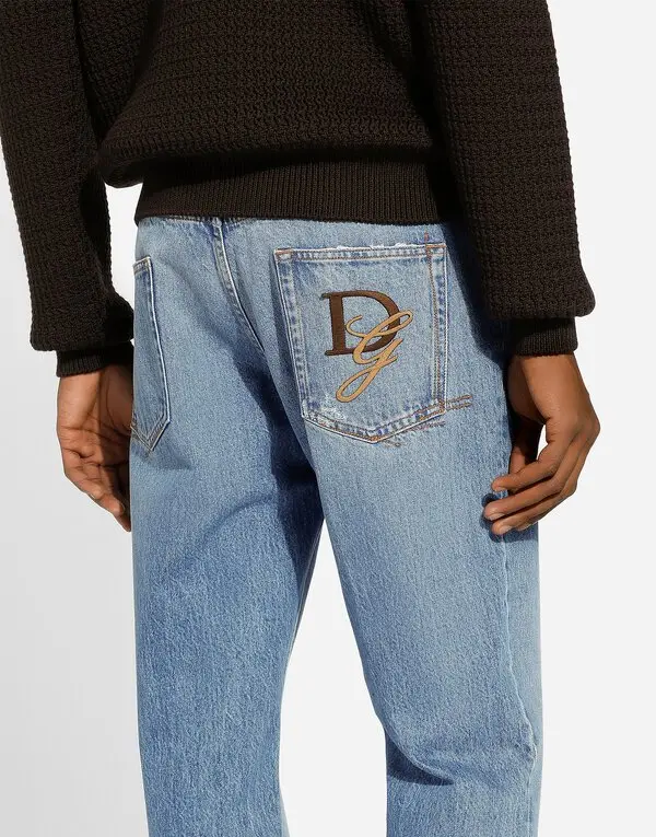Dolce & Gabbana Five-pocket Jeans With Dg Embroidery - Multicolor