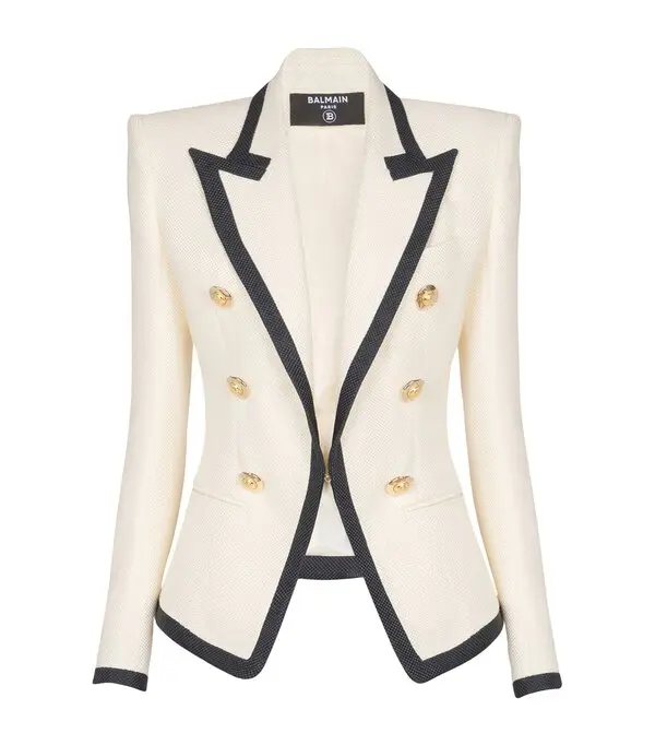 Balmain Basket Weave Bordered Blazer - Beige