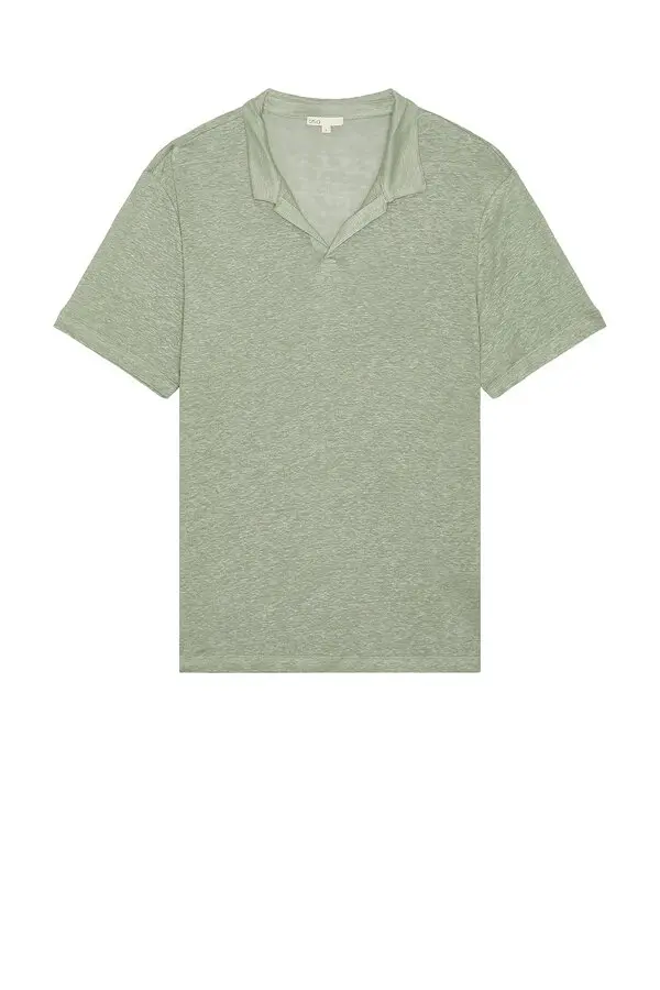 Onia Shaun Linen Polo In Blue - Sage