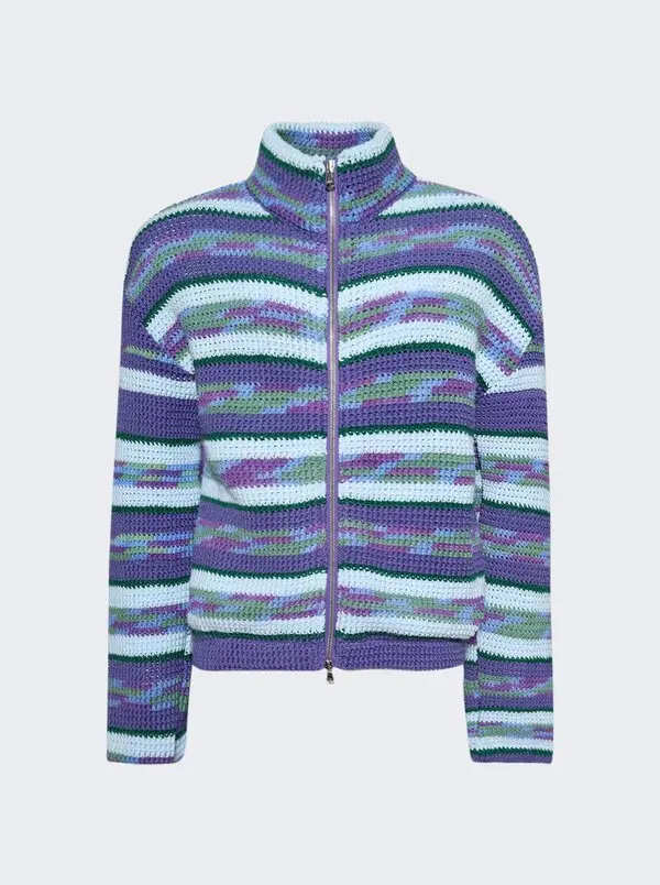 NIGEL XAVIER Striped Crochet Zip-up Jacket