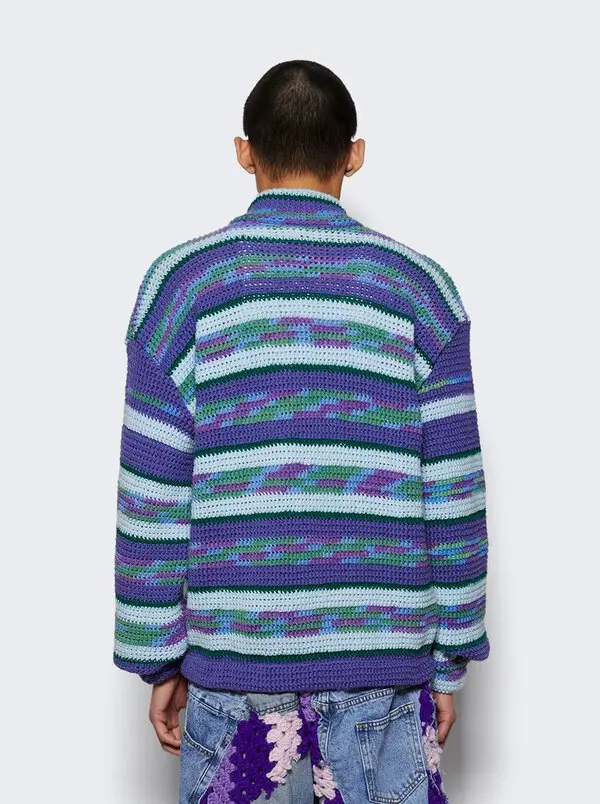 NIGEL XAVIER Striped Crochet Zip-up Jacket