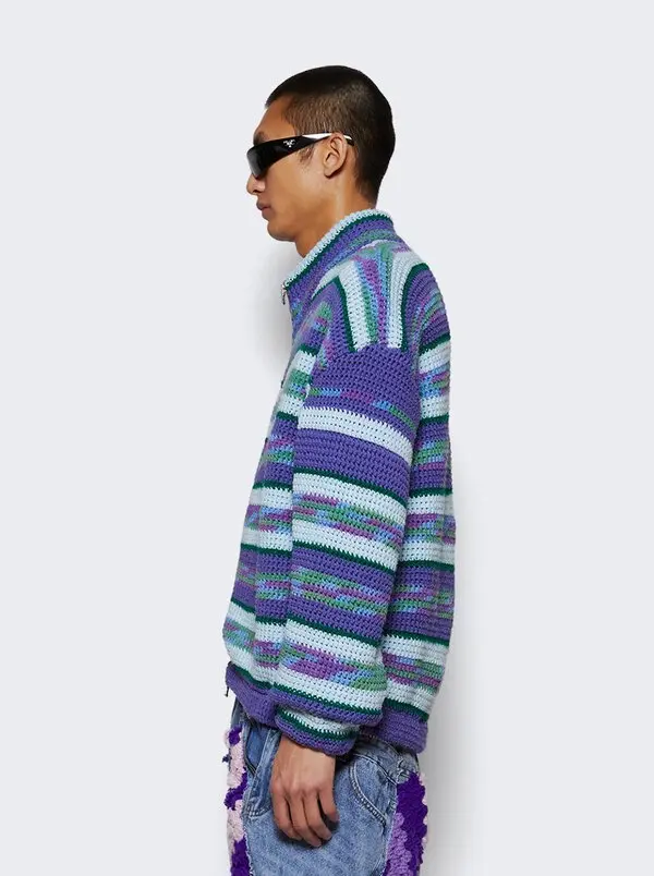 NIGEL XAVIER Striped Crochet Zip-up Jacket