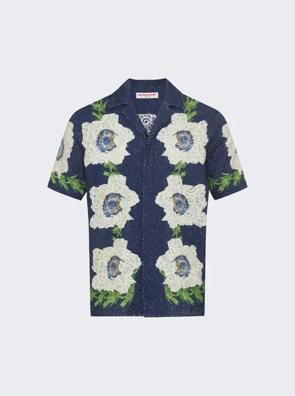 Orlebar Brown Maitan Broderie Shirt Night Iris - Blue