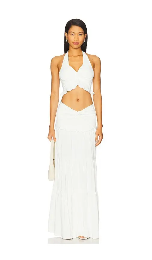 MORE TO COME Maxi Skirt Set With Halterneck Top - White