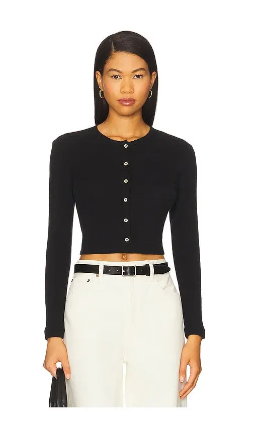 LESET Pointelle Crop Cardigan