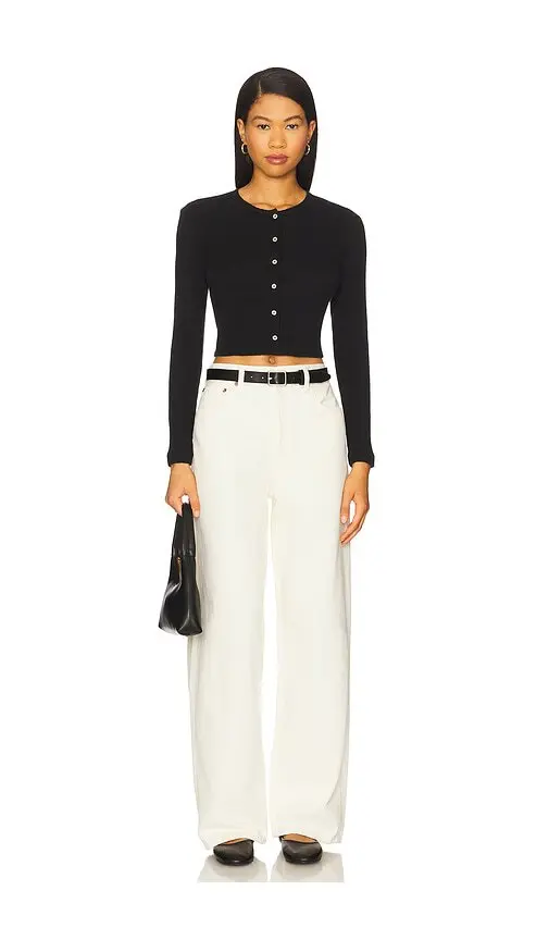 LESET Pointelle Crop Cardigan
