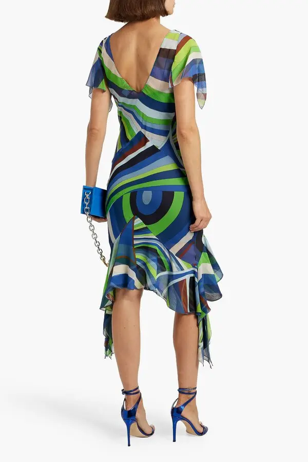 Emilio Pucci Printed Silk-georgette Midi Dress With Ruffles