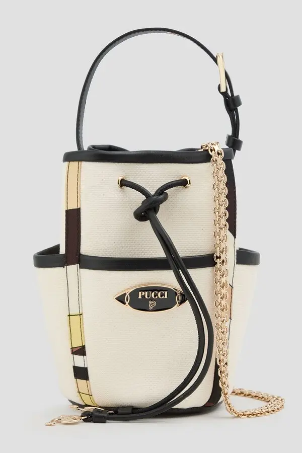 Emilio Pucci Leather-trimmed Canvas Bucket Bag - Ecru