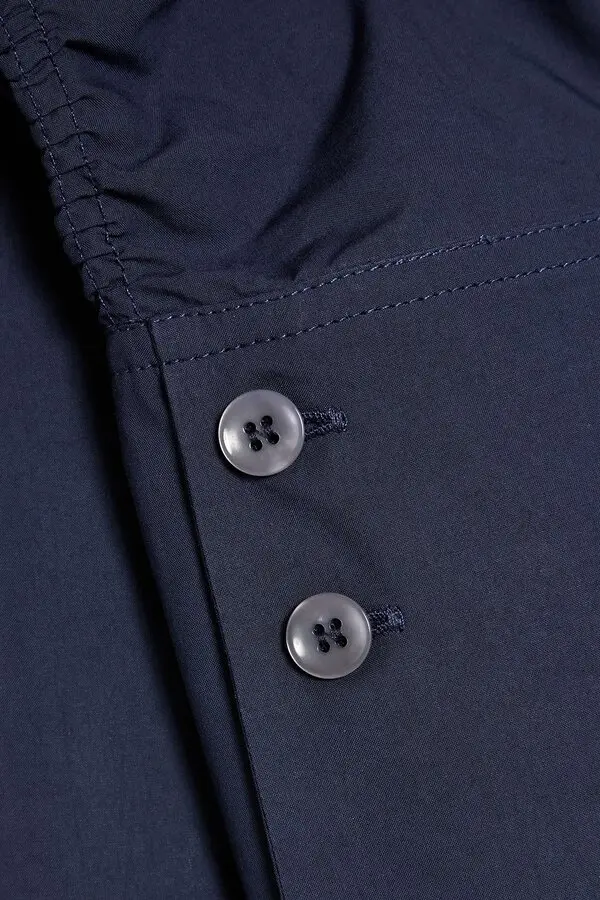 Another Tomorrow Shirred Cotton-poplin Blouse - Navy