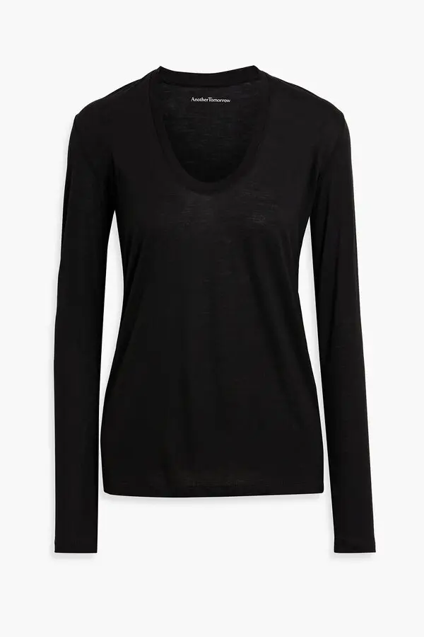 Another Tomorrow Lyocell Jersey Top - Black