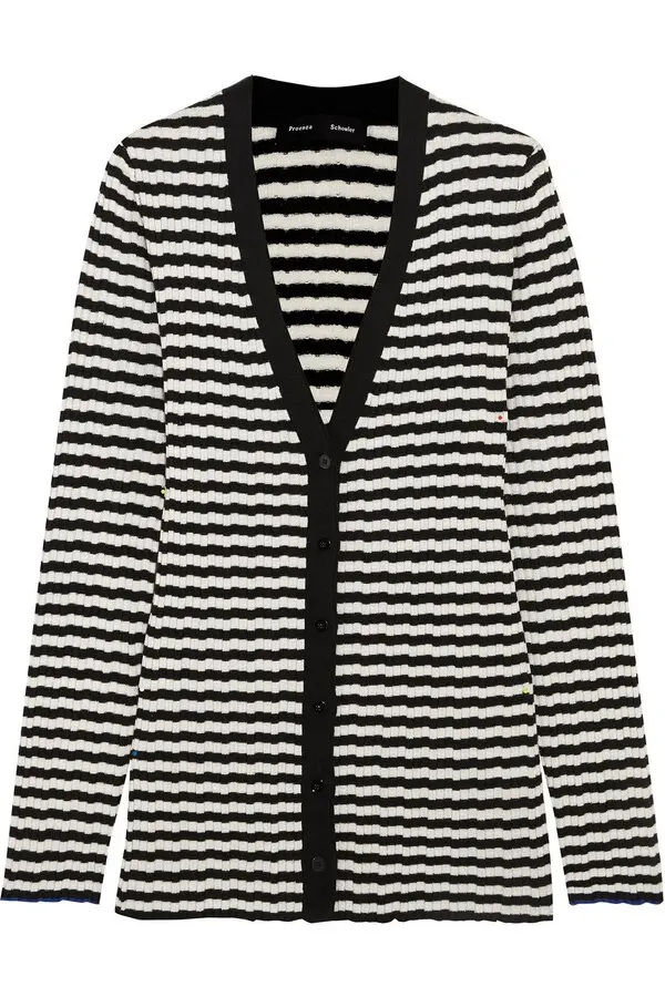 Proenza Schouler Striped Ribbed Silk And Cashmere-blend Cardigan - Black