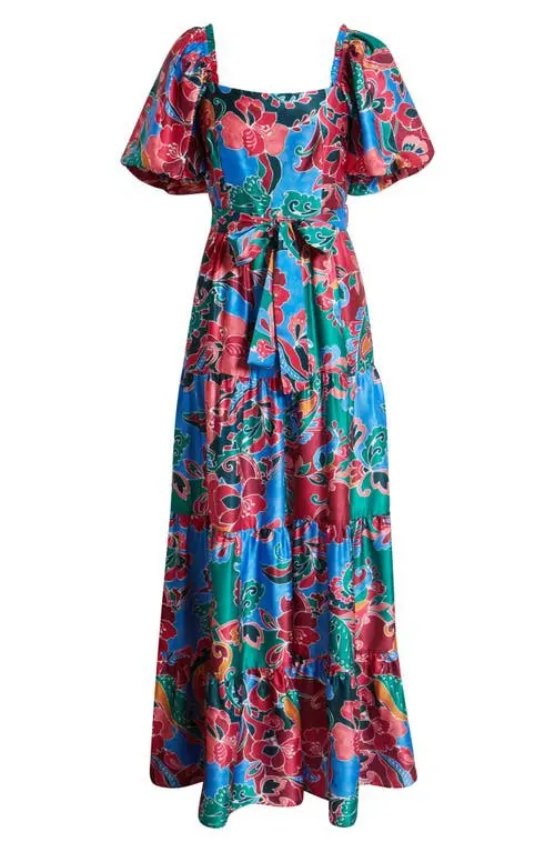 Eliza J Floral Tiered Maxi Dress In Berry Mult - 60% Off