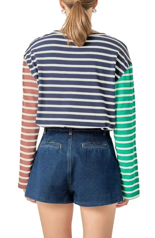 English Factory Striped Colorblock Top - Navy Multi