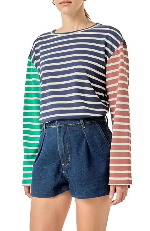 English Factory Striped Colorblock Top - Navy Multi