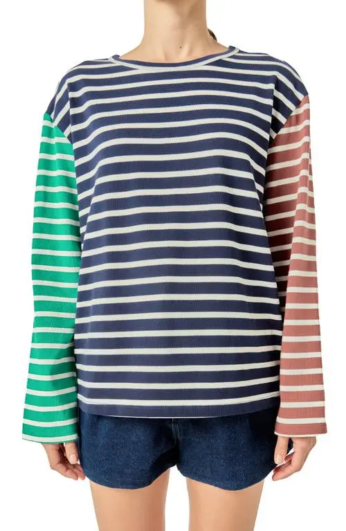 English Factory Striped Colorblock Top - Navy Multi
