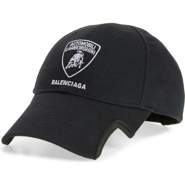 Balenciaga X Automobili Lamborghini Logo Embroidered Baseball Cap - 1000 Black