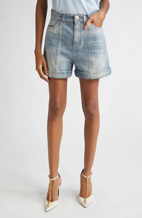 Balmain Quilted High-waist Denim Shorts - 6fc Lt Blue