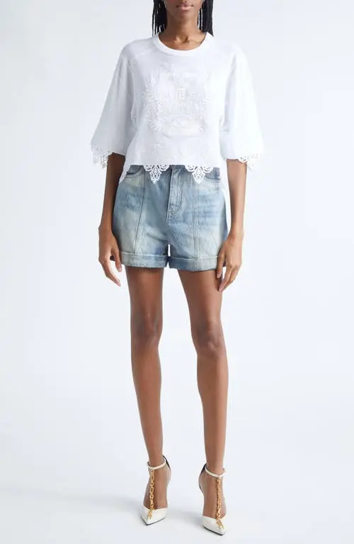 Balmain Quilted High-waist Denim Shorts - 6fc Lt Blue