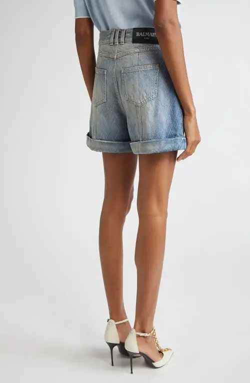 Balmain Quilted High-waist Denim Shorts - 6fc Lt Blue