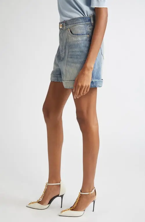 Balmain Quilted High-waist Denim Shorts - 6fc Lt Blue