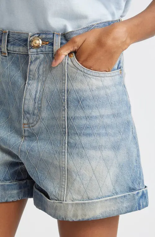 Balmain Quilted High-waist Denim Shorts - 6fc Lt Blue