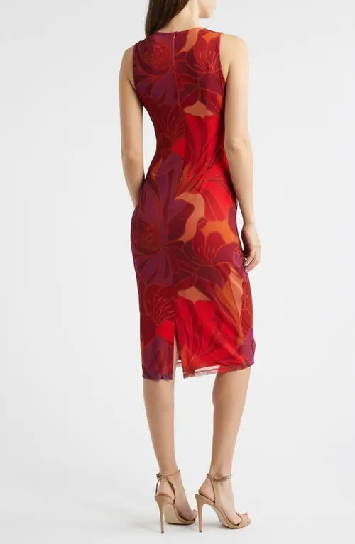 Vince Camuto Floral Mesh Body-Con Midi Dress In Red Multi - 60% Off |  Editorialist