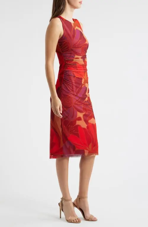 Vince Camuto Floral Mesh Body-Con Midi Dress In Red Multi - 60% Off |  Editorialist