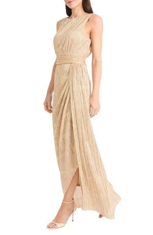 Maggy London Textured Metallic Side Ruched Gown In Gold - 70% Off |  Editorialist