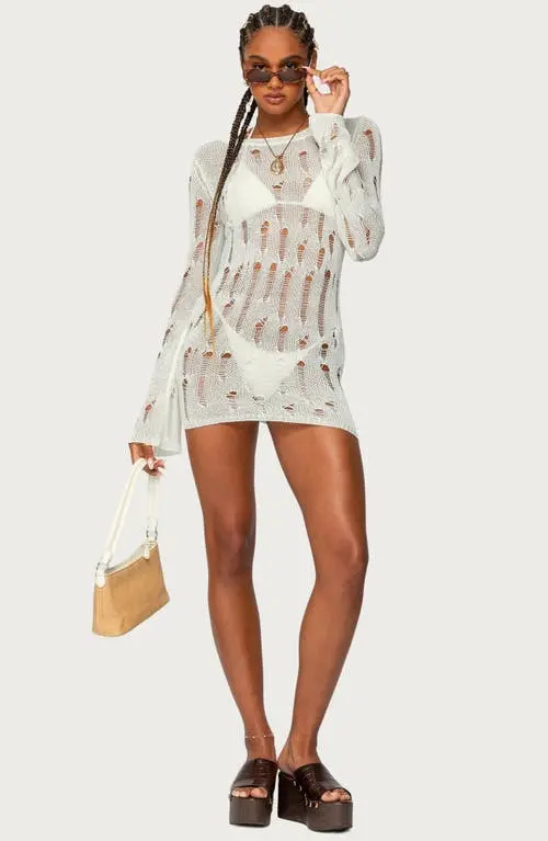 EDIKTED Open Stitch Long Sleeve Minidress