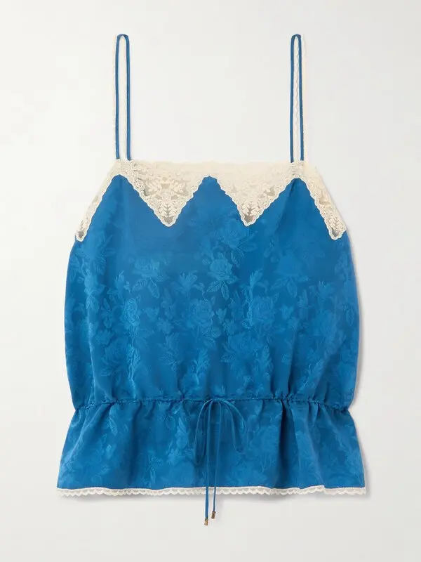 Chloé Lace-trimmed Silk-jacquard Camisole - Blue