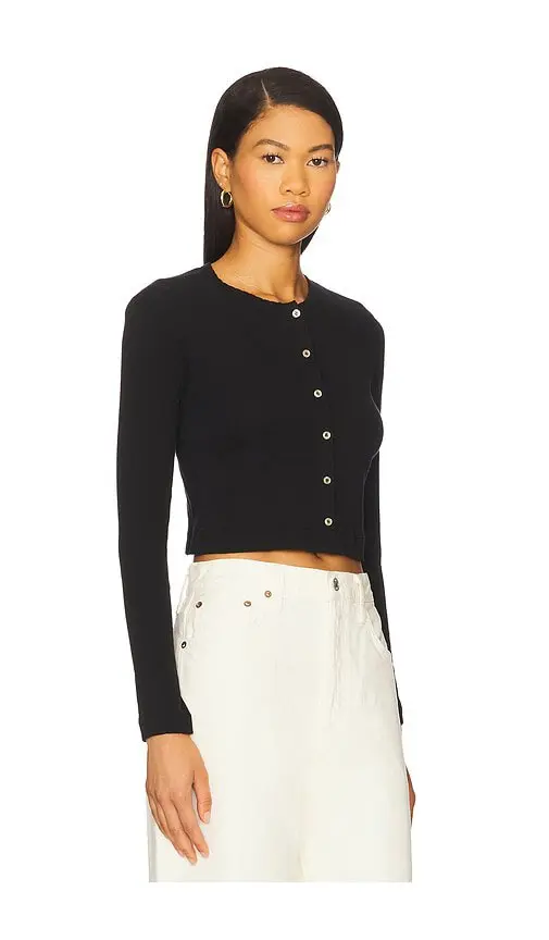 LESET Pointelle Crop Cardigan - Black
