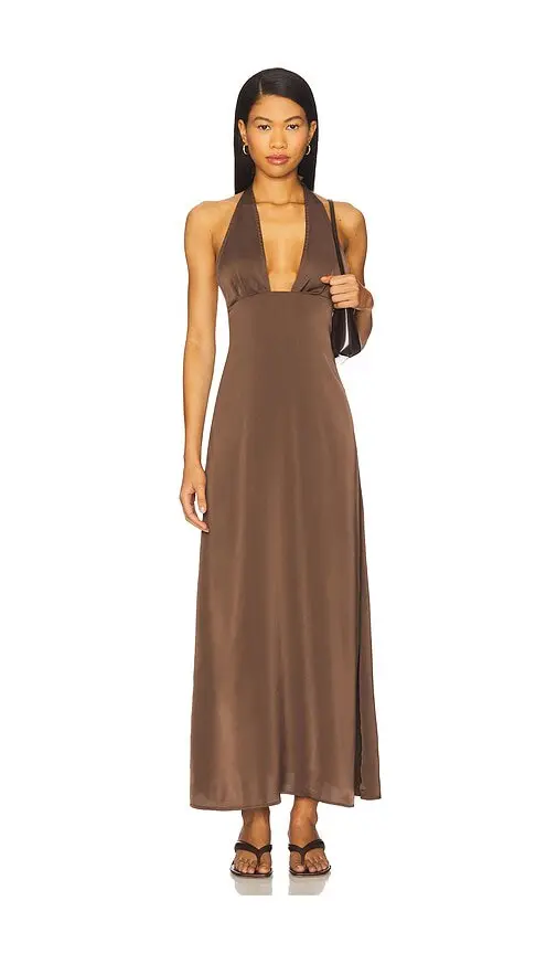 WeWoreWhat Halter Deep V Maxi