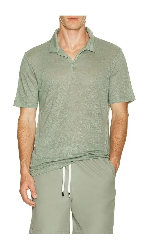 Onia Shaun Linen Polo In Green - Sage