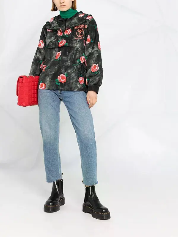 Moschino Rose Pattern Hooded Windbreaker