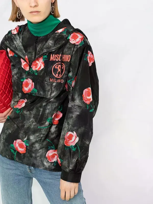 Moschino Rose Pattern Hooded Windbreaker