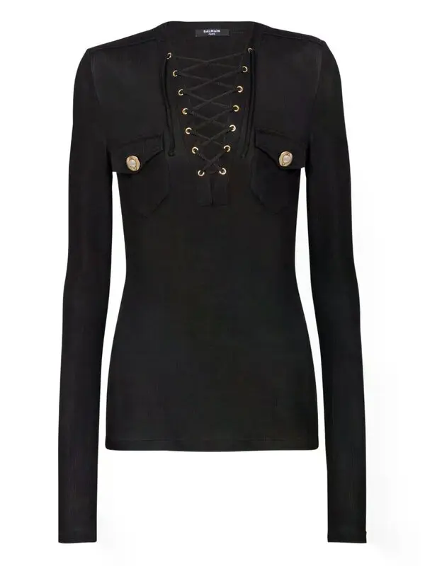 Balmain Long-sleeved Lace-up Top