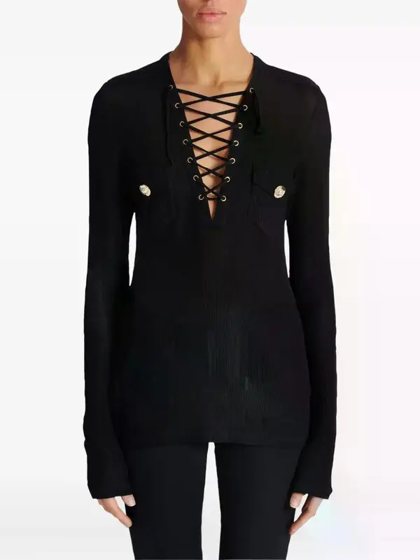 Balmain Long-sleeved Lace-up Top