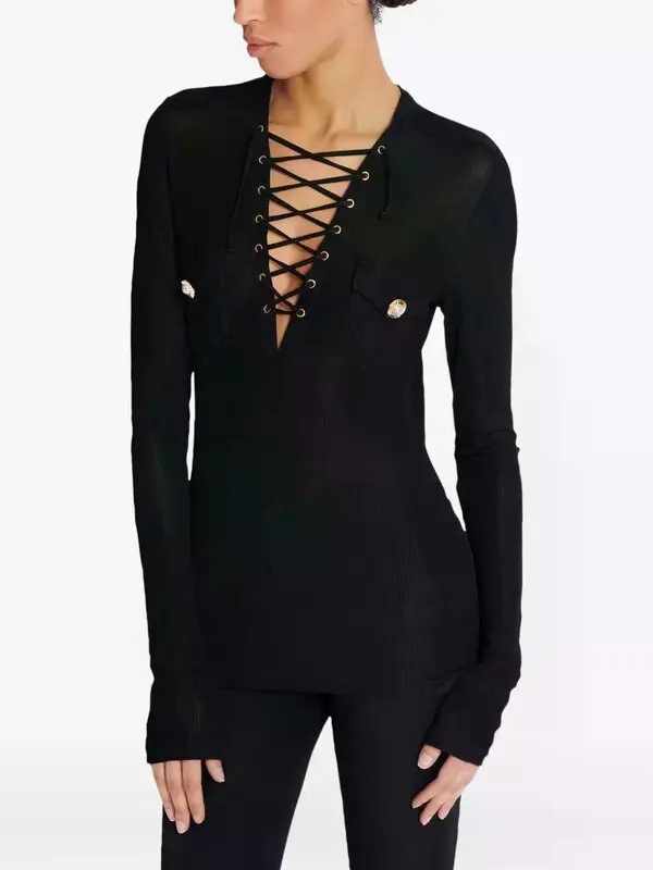Balmain Long-sleeved Lace-up Top