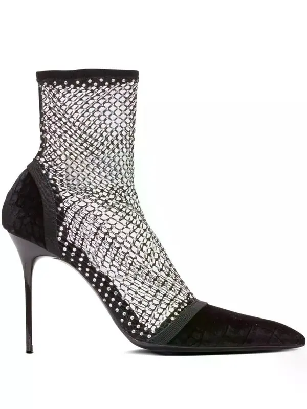 Balmain Rhinestone-embellished Mesh Ankle Boots