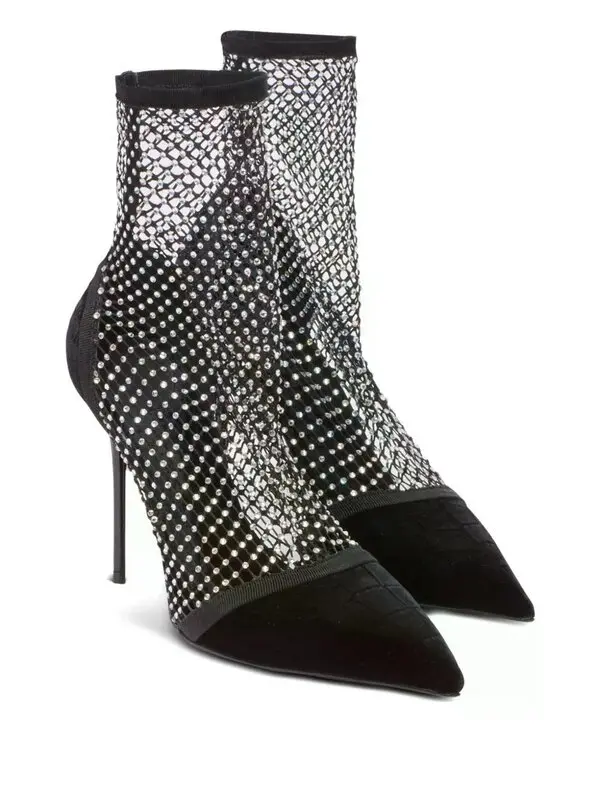 Balmain Rhinestone-embellished Mesh Ankle Boots
