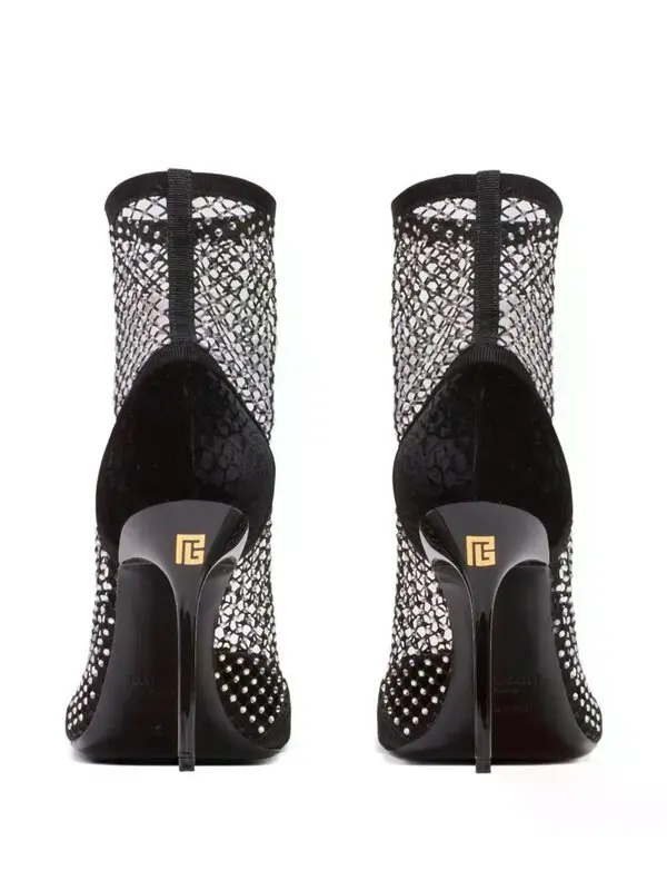 Balmain Rhinestone-embellished Mesh Ankle Boots
