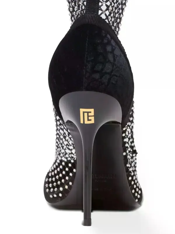 Balmain Rhinestone-embellished Mesh Ankle Boots