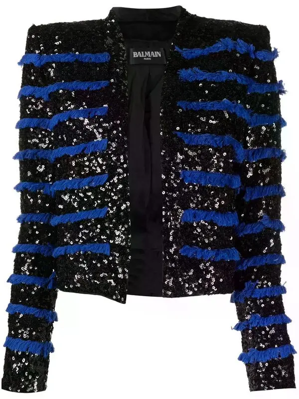 Balmain Sequinned Fringed Jacket - Black