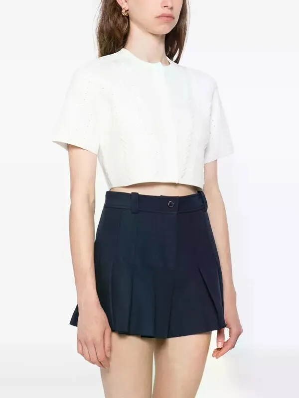 Maje Cropped Pointelle Knit Cardigan With Hand-embroidered Detailing